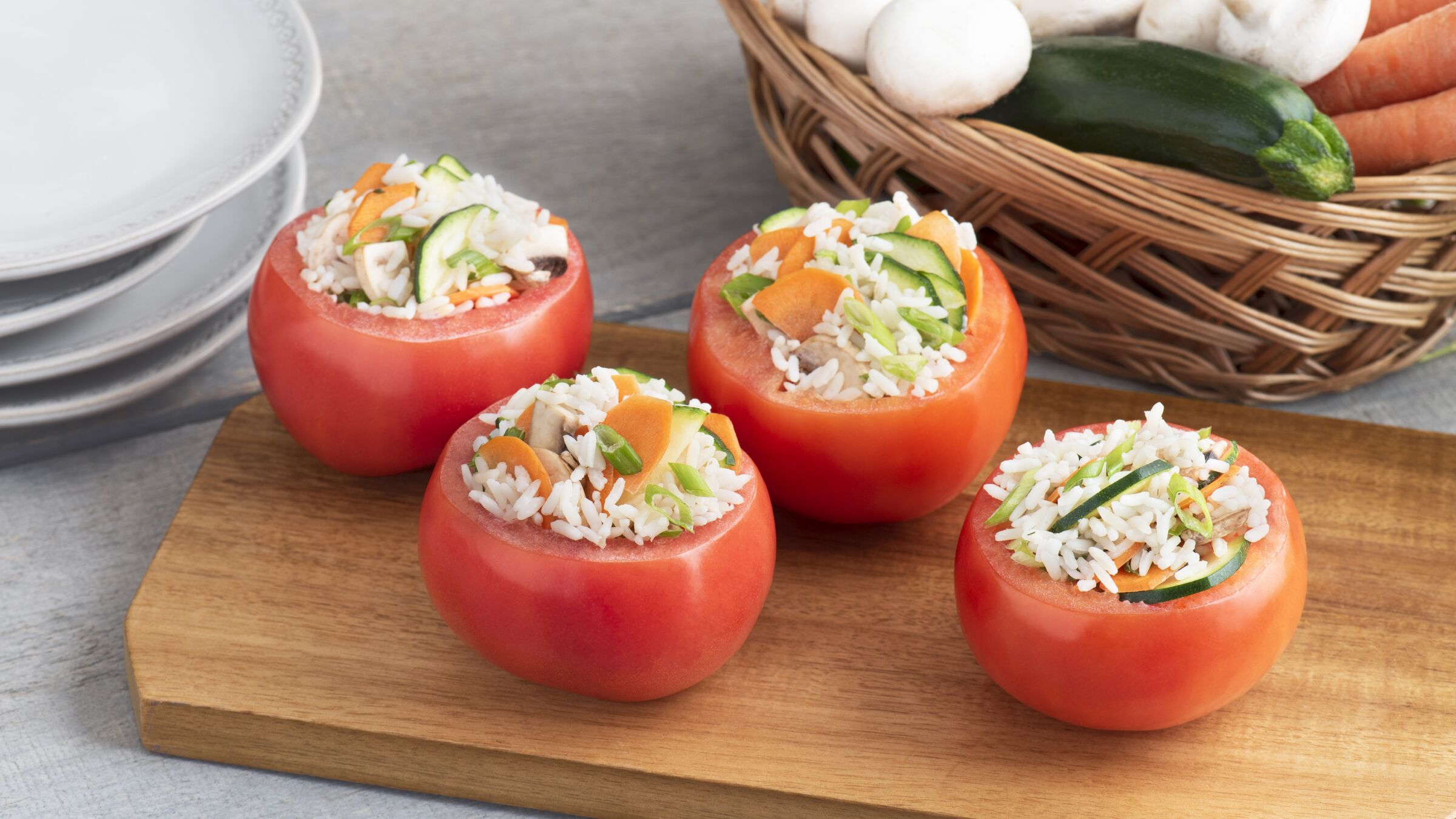 Rice and Garden Veggie Stuffed Tomatoes | Success® Rice